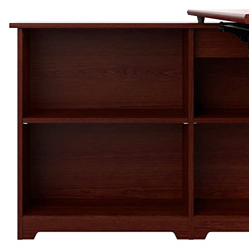 Bush Furniture Cabot 52W 3 Position Sit to Stand Corner Bookshelf Desk in Harvest Cherry