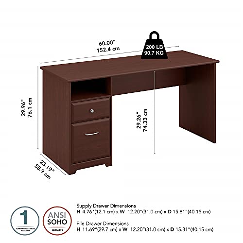 Bush Furniture Cabot 60W Computer Desk with Drawers in Harvest Cherry