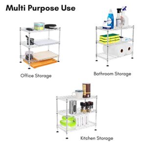 Internet's Best 3-Tier Mini Wire Utility Shelving - Chrome - Shelf - Adjustable Rack Unit - Kitchen Bathroom Pantry Laundry Storage - Under The Sink Organization - Organize Your Cabinets - SPI