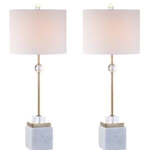 JONATHAN Y JYL5008A-SET2 Set of 2 Table Lamps Dawson 30" Marble/Crystal LED Table Lamp Modern Contemporary Bedside Desk Nightstand Lamp for Bedroom Living Room, White/Brass Gold