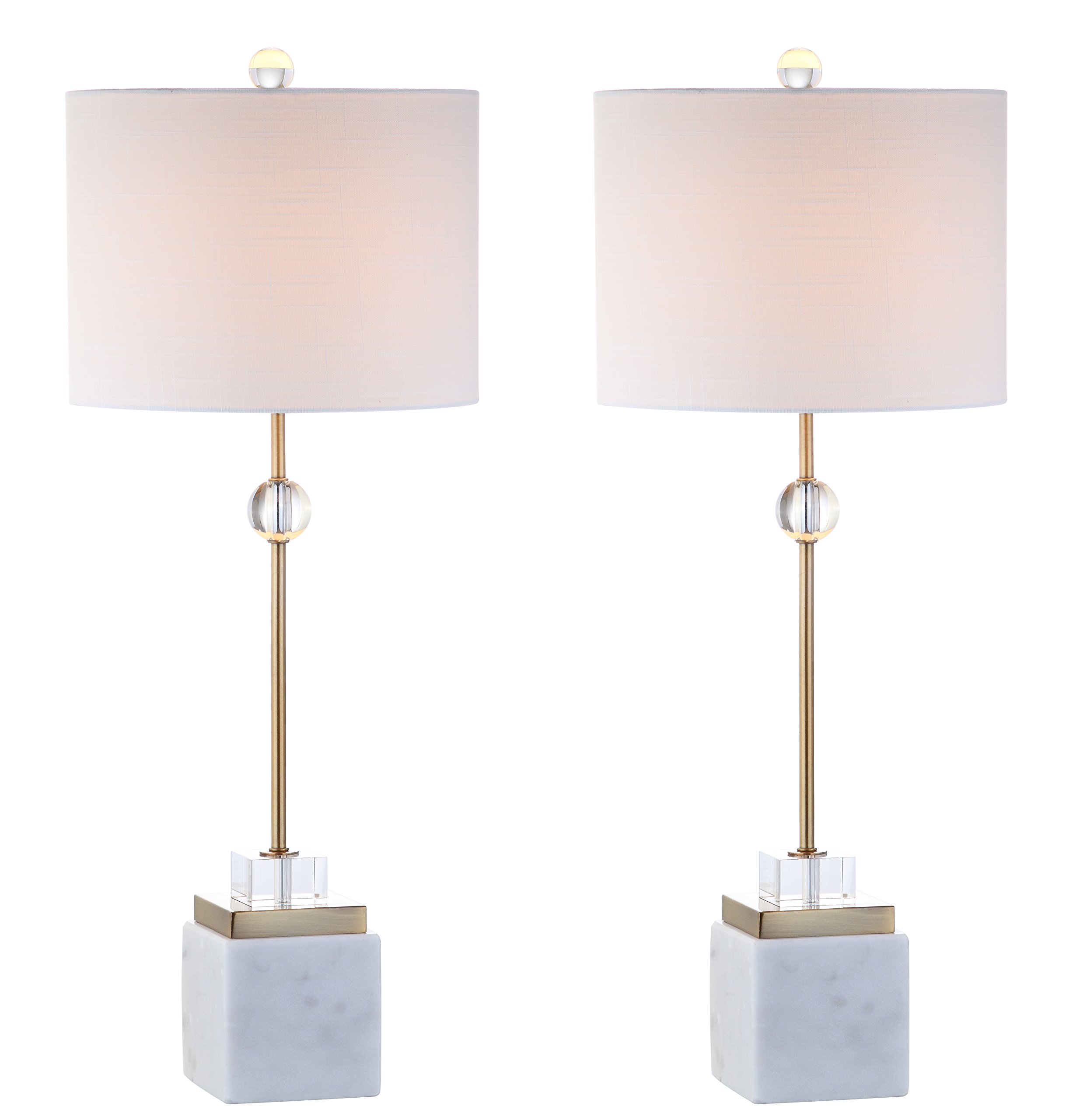 JONATHAN Y JYL5008A-SET2 Set of 2 Table Lamps Dawson 30" Marble/Crystal LED Table Lamp Modern Contemporary Bedside Desk Nightstand Lamp for Bedroom Living Room, White/Brass Gold