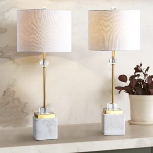 JONATHAN Y JYL5008A-SET2 Set of 2 Table Lamps Dawson 30" Marble/Crystal LED Table Lamp Modern Contemporary Bedside Desk Nightstand Lamp for Bedroom Living Room, White/Brass Gold