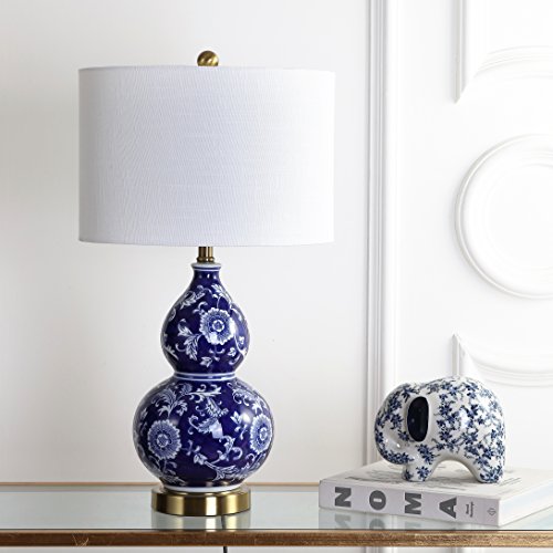 JONATHAN Y JYL3003A Lee 27" Ceramic Chinoiserie LED Table Lamp Traditional Bedside Desk Nightstand Lamp for Bedroom Living Room Office College Bookcase LED Bulb Included, Blue/White