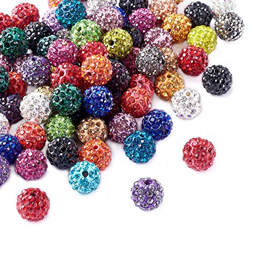 Beadthoven 100pcs 10mm Mixed Color Glass Rhinestone Clay Pave Round Beads, Disco Rhinestone Crystal Shamballa Beads for Jewelry Making (0Round-100pcs#