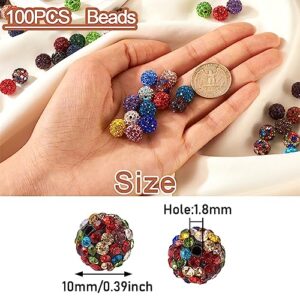 Beadthoven 100pcs 10mm Mixed Color Glass Rhinestone Clay Pave Round Beads, Disco Rhinestone Crystal Shamballa Beads for Jewelry Making (0Round-100pcs#