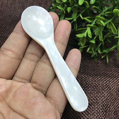 Dohuge 3.7 inch Mother of Pearl MOP Caviar Spoon W Round Handle, 2 pack, White