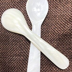 Dohuge 3.7 inch Mother of Pearl MOP Caviar Spoon W Round Handle, 2 pack, White