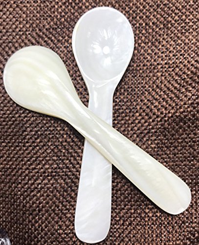 Dohuge 3.7 inch Mother of Pearl MOP Caviar Spoon W Round Handle, 2 pack, White