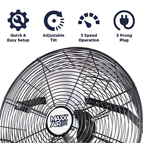 Maxx Air Wall Mount Fan, Commercial Grade for Patio, Garage, Shop, Easy Operation and Powerful CFM (18" Industrial Wall Mount)