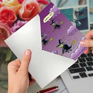 NobleWorks - Happy Halloween Card Funny - Fun Cartoon Humor, Spooky Greeting Notecard with Envelope - Surfing Witch C6247HWG