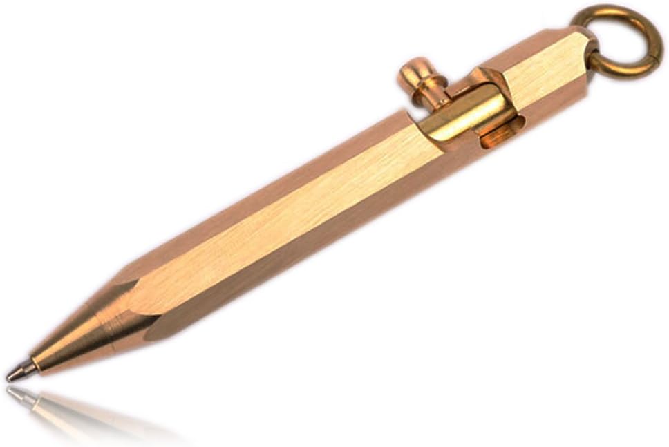 EKLOEN Mini Size Solid Brass Pen, Portable Delicate Signature Pen Six-Edge Ballpoint Pen