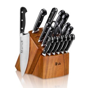 cangshan tv2 series 1023053 swedish 14c28n steel forged 17-piece knife block set, acacia