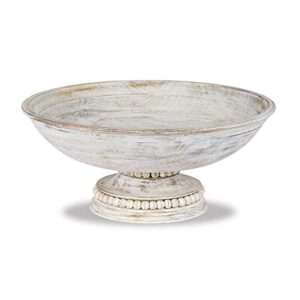 mud pie beaded wood pedestal bowl, white, 6" x 14" dia