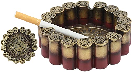 Ebros Rustic Western 12 Gauge Shotgun Shells Round Cigarette Ashtray Figurine 4.5"Diameter for Marksmen Hunting Country Old World Outdoor Lovers and Fans Decorative Ashtrays