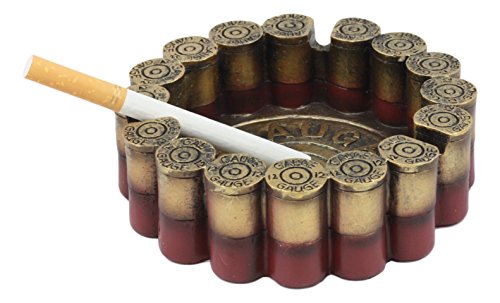 Ebros Rustic Western 12 Gauge Shotgun Shells Round Cigarette Ashtray Figurine 4.5"Diameter for Marksmen Hunting Country Old World Outdoor Lovers and Fans Decorative Ashtrays