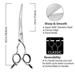 HASHIMOTO Dog Grooming Scissors, Curved Scissors for Dog Grooming, 6.5 inch, 30 Degree of Curved Blade,Light Weight, Pet Shears for Trimming Face and Paws.