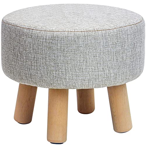 H&B Luxuries Fabric Round Padded Ottoman Foot Rest Stool (4 Legs-Simple Linen)