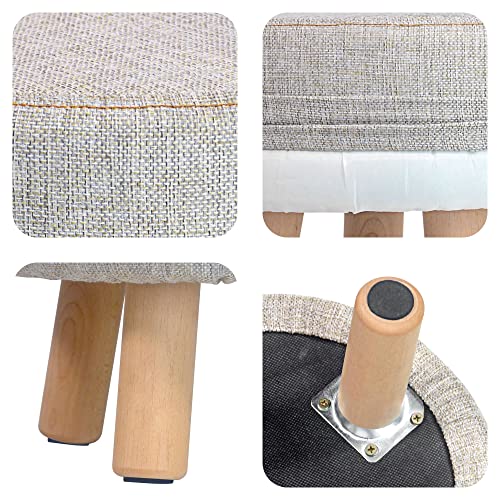 H&B Luxuries Fabric Round Padded Ottoman Foot Rest Stool (4 Legs-Simple Linen)