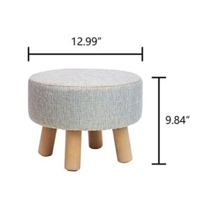 H&B Luxuries Fabric Round Padded Ottoman Foot Rest Stool (4 Legs-Simple Linen)