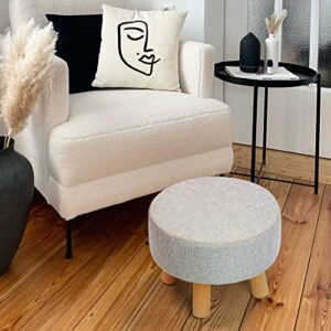 H&B Luxuries Fabric Round Padded Ottoman Foot Rest Stool (4 Legs-Simple Linen)