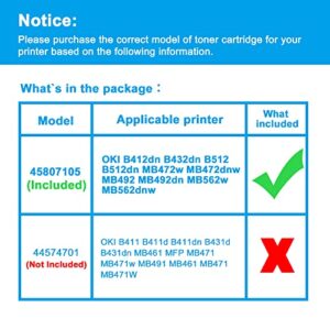 LCL Compatible Toner Cartridge Replacement for OKI B412dn B432dn B512 B512DN 45807101 45807105 7000 Pages MB472dnw MB492dn MB562dnw (1-Pack Black)