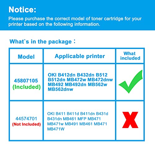 LCL Compatible Toner Cartridge Replacement for OKI B412dn B432dn B512 B512DN 45807101 45807105 7000 Pages MB472dnw MB492dn MB562dnw (1-Pack Black)