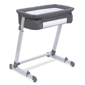 simmons kids by the bed city sleeper bassinet - adjustable height portable crib with wheels & airflow mesh, grey tweed