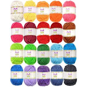 20 acrylic yarn skeins - 438 yards multicolored yarn in total – great crochet and knitting starter kit for colorful craft – assorted colors