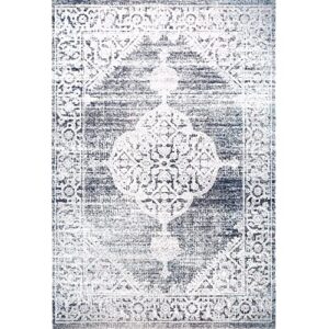 home dynamix nicole miller patio sofia magnolia indoor/outdoor area rug 5'3"x7'2", distressed medallion navy blue/ivory