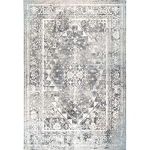 Nicole Miller New York Patio Sofia Ivy Transitional Distressed Indoor/Outdoor Area Rug, Grey/Aqua, 5'2"x7'2"