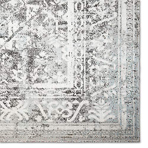 Nicole Miller New York Patio Sofia Ivy Transitional Distressed Indoor/Outdoor Area Rug, Grey/Aqua, 5'2"x7'2"