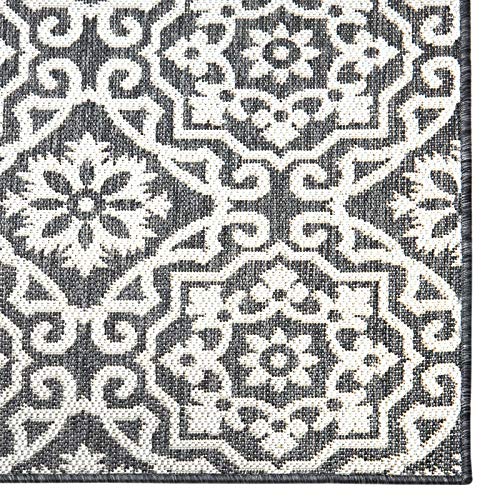 Nicole Miller New York Patio Country Danica Transitional Geometric Indoor/Outdoor Area Rug, Black/Grey, 7'9"x10'2"