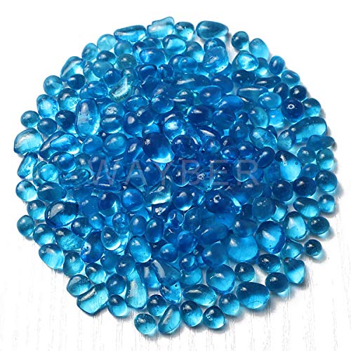 WAYBER Glass Stones, 1Lb/460g Irregular Sea Glass Pebbles Non-Toxic Artificial Crystal Gemstones for Aquarium Turtle Tank Vase Filler Terrarium Flowerpot Decoration, Lake Blue