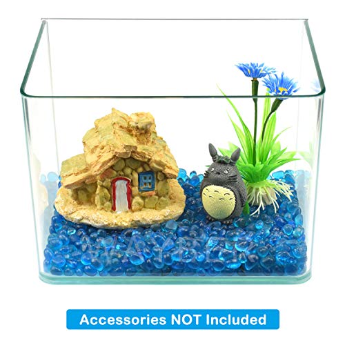 WAYBER Glass Stones, 1Lb/460g Irregular Sea Glass Pebbles Non-Toxic Artificial Crystal Gemstones for Aquarium Turtle Tank Vase Filler Terrarium Flowerpot Decoration, Lake Blue