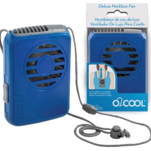 O2COOL Battery Powered Deluxe Necklace Fan For Personal Cooling With Adjustable Lanyard (Blue) 2 Pack