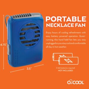 O2COOL Battery Powered Deluxe Necklace Fan For Personal Cooling With Adjustable Lanyard (Blue) 2 Pack