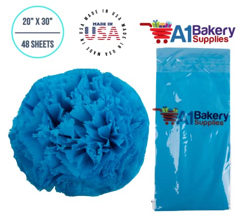 Turquoise Tissue Paper – 48 Sheets - 20 Inch x 30 Inch – for Gift Bags, Gift Wrapping, Flower, Party Decoration, Pom Poms - Premium Quality Tissue Paper Made in USA by A1 bakery supplies Made in USA