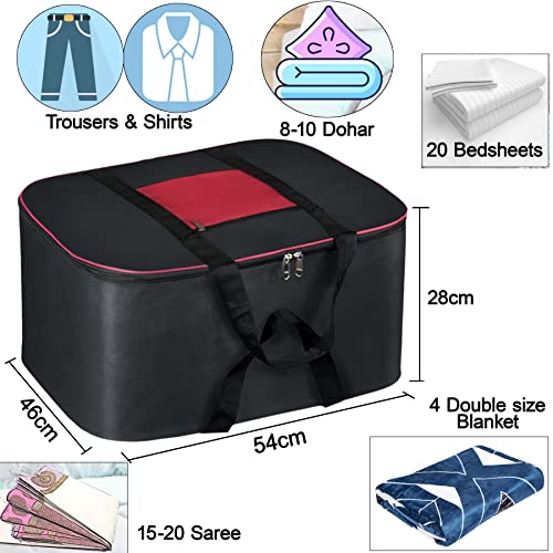 Storite 2 Pack Nylon Big Underbed Storage Bag Moisture Proof Cloth Organiser with Zippered Closure and Handle(BlackRed, 21.25 x 18.11 x 11 inch) Rectangular