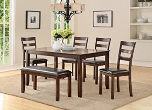 benjara rubber wood dining set, brown