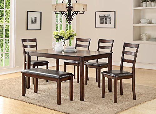 Benjara Rubber Wood Dining Set, Brown