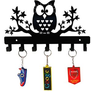 HeavenlyKraft Owl on Maple Trees Steel Key Holder, Steel Key Rack, Metal Key Cabinet, Owl Key Hanger, Medal Hanger, Leash Hanger, 10.6 X 6.15 X 0.8 INCH