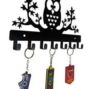 HeavenlyKraft Owl on Maple Trees Steel Key Holder, Steel Key Rack, Metal Key Cabinet, Owl Key Hanger, Medal Hanger, Leash Hanger, 10.6 X 6.15 X 0.8 INCH