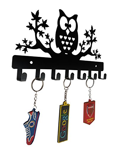 HeavenlyKraft Owl on Maple Trees Steel Key Holder, Steel Key Rack, Metal Key Cabinet, Owl Key Hanger, Medal Hanger, Leash Hanger, 10.6 X 6.15 X 0.8 INCH