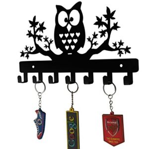 HeavenlyKraft Owl on Maple Trees Steel Key Holder, Steel Key Rack, Metal Key Cabinet, Owl Key Hanger, Medal Hanger, Leash Hanger, 10.6 X 6.15 X 0.8 INCH