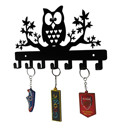 HeavenlyKraft Owl on Maple Trees Steel Key Holder, Steel Key Rack, Metal Key Cabinet, Owl Key Hanger, Medal Hanger, Leash Hanger, 10.6 X 6.15 X 0.8 INCH