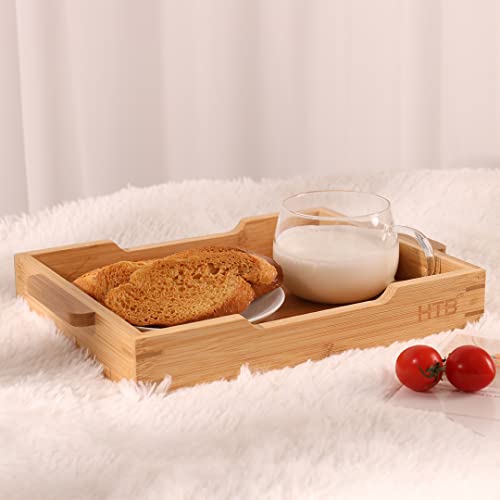 Bamboo Small Tray with Handles, Rectangle Serving Tray for Food Coffee or Tea at Home, Hotel & Restaurant by HTB