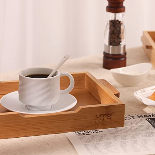 Bamboo Small Tray with Handles, Rectangle Serving Tray for Food Coffee or Tea at Home, Hotel & Restaurant by HTB