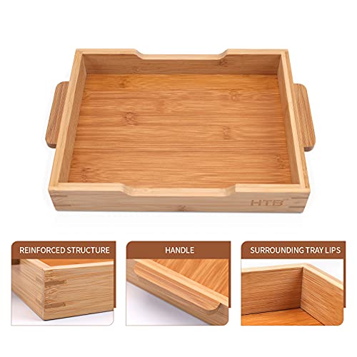 Bamboo Small Tray with Handles, Rectangle Serving Tray for Food Coffee or Tea at Home, Hotel & Restaurant by HTB