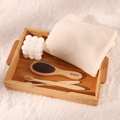 Bamboo Small Tray with Handles, Rectangle Serving Tray for Food Coffee or Tea at Home, Hotel & Restaurant by HTB