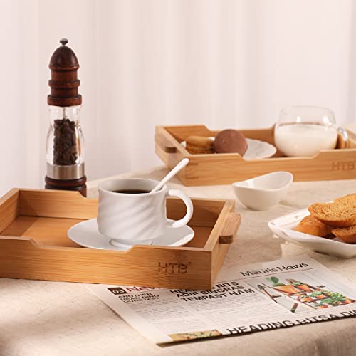 Bamboo Small Tray with Handles, Rectangle Serving Tray for Food Coffee or Tea at Home, Hotel & Restaurant by HTB